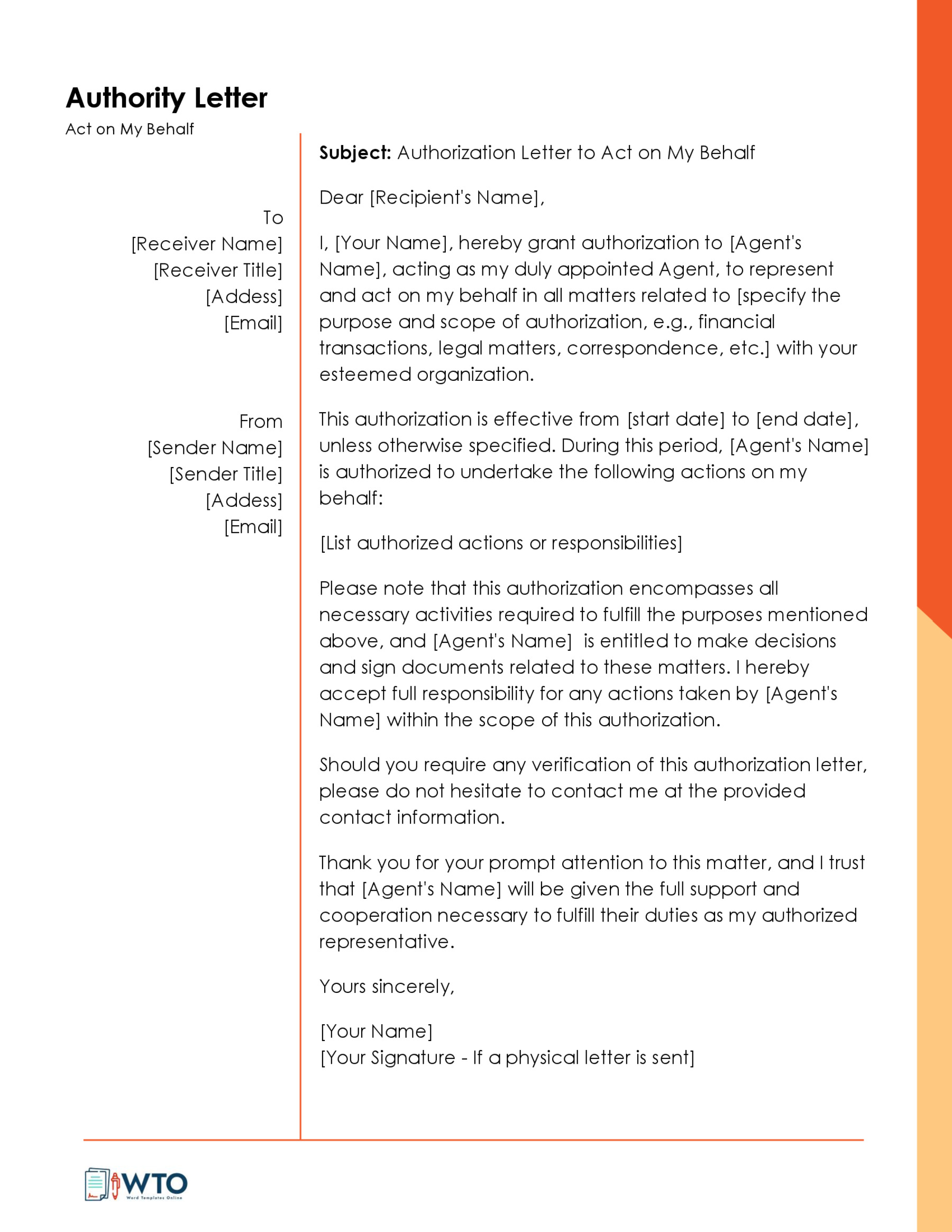 6 Authorization Letter Samples to Act on Behalf of Someone