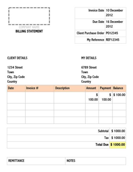 Free Billing Statement Templates (Excel, Word, PDF)