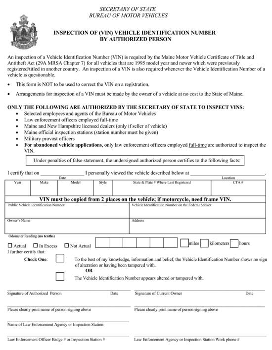Free VIN Verification Forms - US - PDF (Guide to Fill)