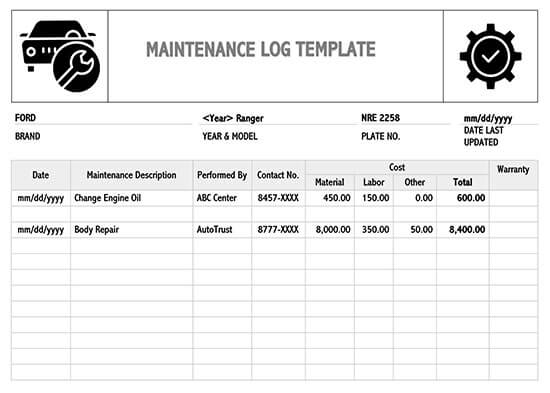 44 Free Printable Vehicle Maintenance Logs (Excel | Word)
