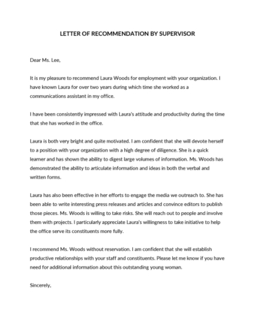 Letter of Recommendation from Supervisor (Examples)