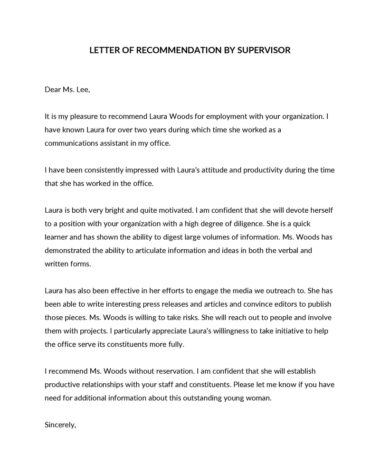 Letter of Recommendation from Supervisor (Examples)