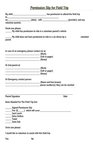 Free Permission Slip Templates (Field Trip Forms)