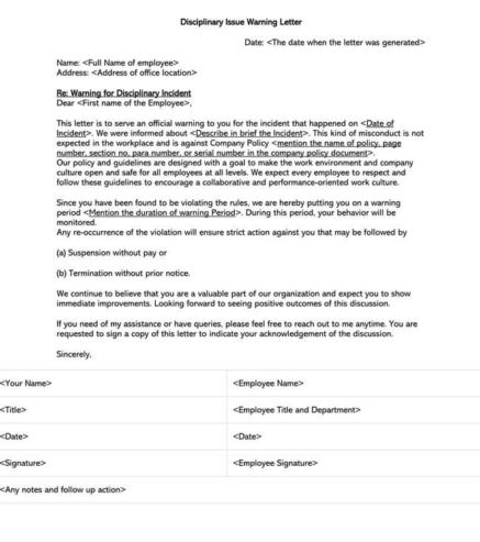 Employee Warning (Notice) Letter Templates - Samples