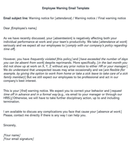 Employee Warning (Notice) Letter Templates - Samples