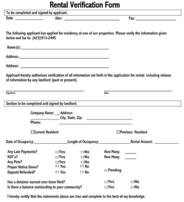 Free Verification of Rent (Landlord) Forms - Word | PDF