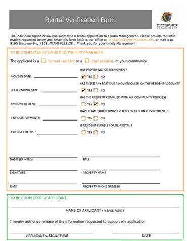 Free Verification of Rent (Landlord) Forms - Word | PDF