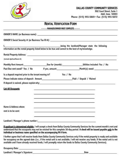 Free Verification of Rent (Landlord) Forms - Word | PDF