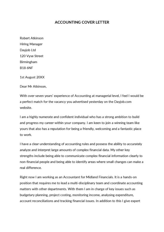 Accounting Cover Letter Examples [How to Write] - Free Templates