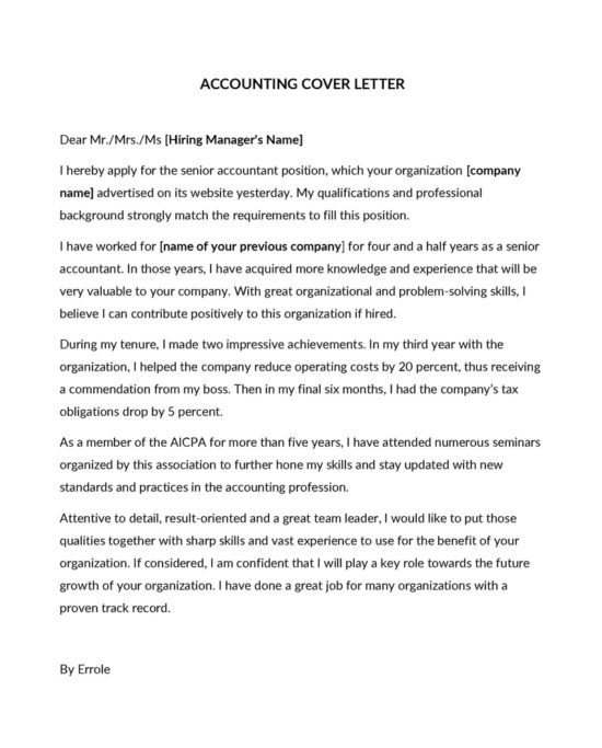 Accounting Cover Letter Examples [How to Write] - Free Templates