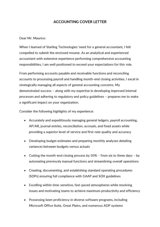 Accounting Cover Letter Examples [How to Write] - Free Templates