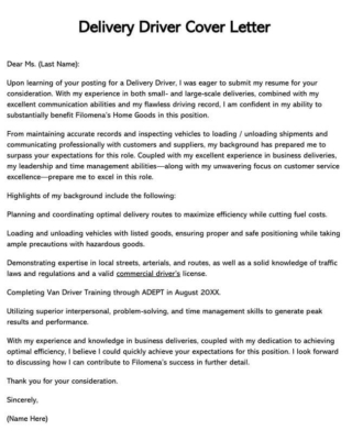 Delivery Driver Cover Letter Sample (Free Templates)