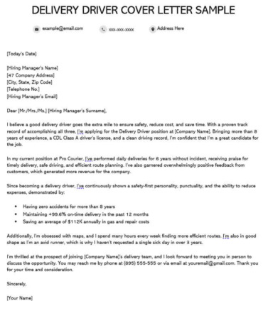 Delivery Driver Cover Letter Sample (Free Templates)
