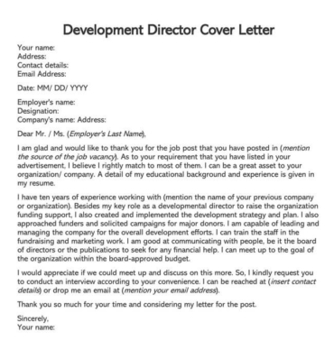 Director of Development Cover Letter (Sample - Templates)