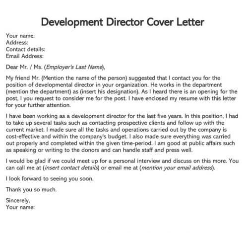 Director of Development Cover Letter (Sample - Templates)