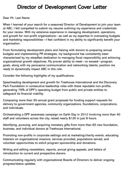 Director of Development Cover Letter (Sample - Templates)