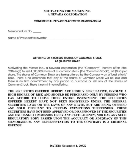 24 Private Placement Memorandum Templates - PDF
