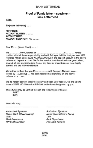 Proof of Funds Letters for Real Estate (Templates)