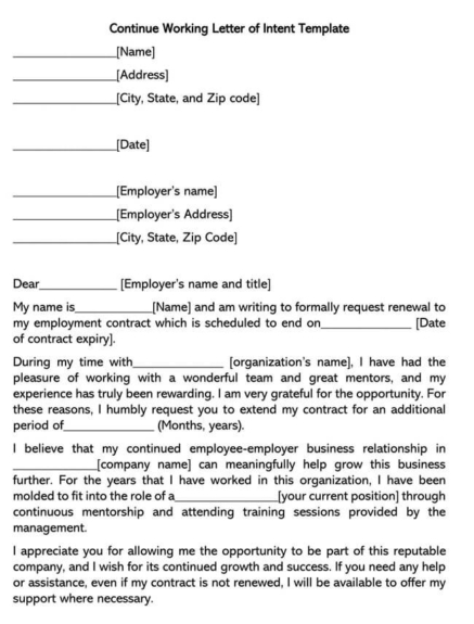 Continue Working Letter of Intent Examples