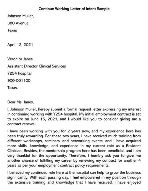 Continue Working Letter of Intent Examples (How to Write)