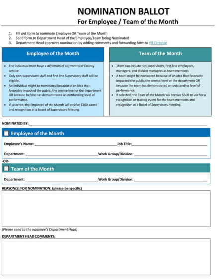 Free Employee of the Month Nomination Forms (PDF - Word)