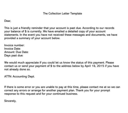 Debt Collection Letter Templates (Late Payment) - Samples