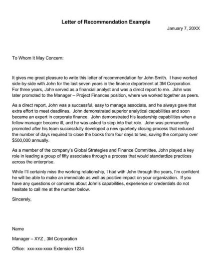 20 Sample Recommendation Letters From Manager