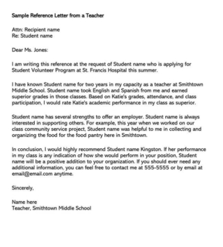 Recommendation Letter For Student From Teacher (Samples)
