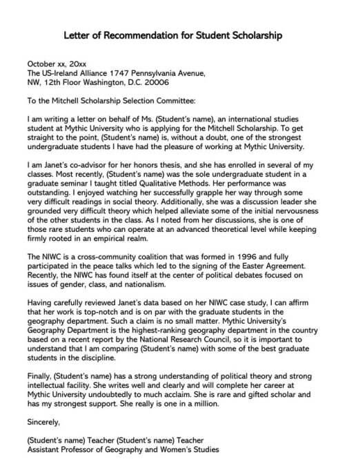 Recommendation Letter For Student From Teacher (Samples)