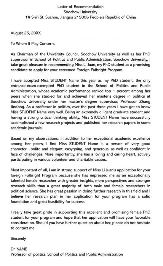 Recommendation Letter For Student From Teacher (Samples)