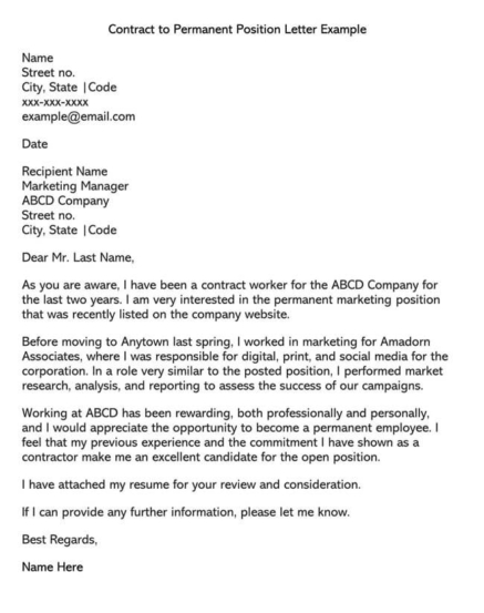 Temporary to Permanent Employment Request Letter Examples