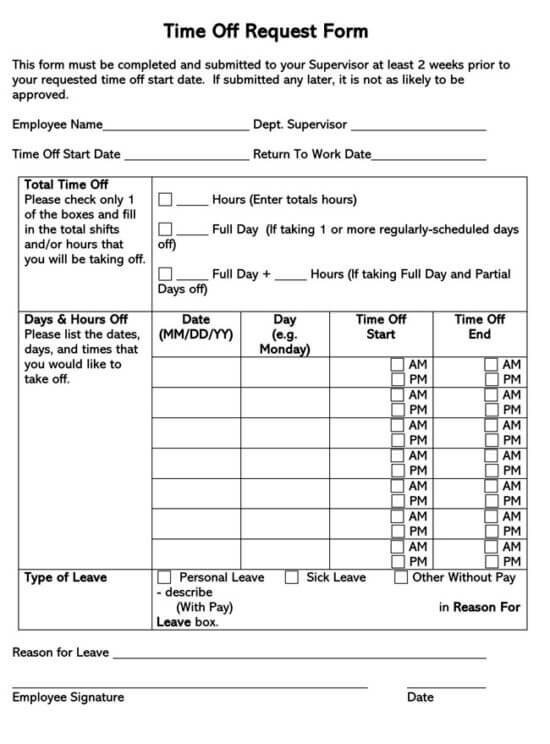 Free Employee Time-Off (Vacation) Request Forms - Word | PDF