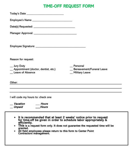 Free Employee Time-Off (Vacation) Request Forms - Word | PDF