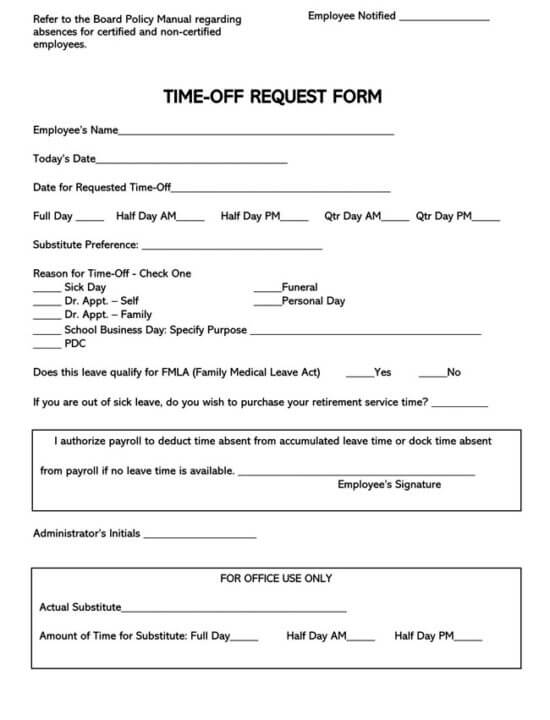 Free Employee Time-Off (Vacation) Request Forms - Word | PDF