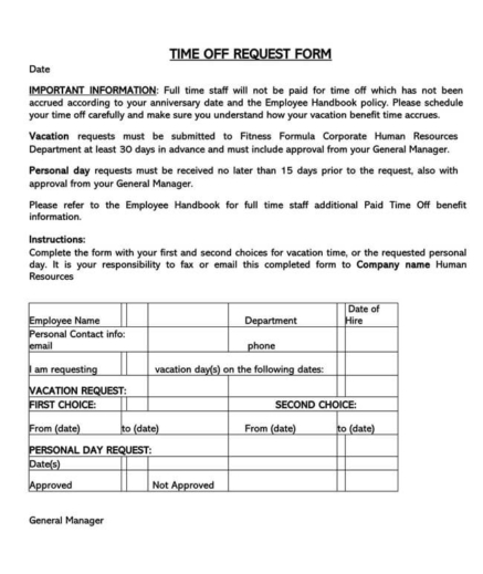 Free Employee Time-Off Request Forms - Word