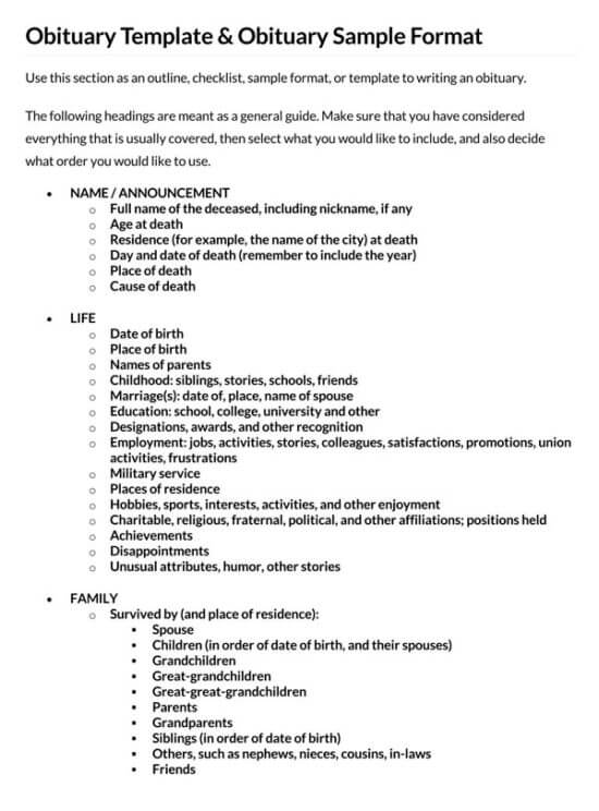 Writing an Obituary (writing guide and samples)