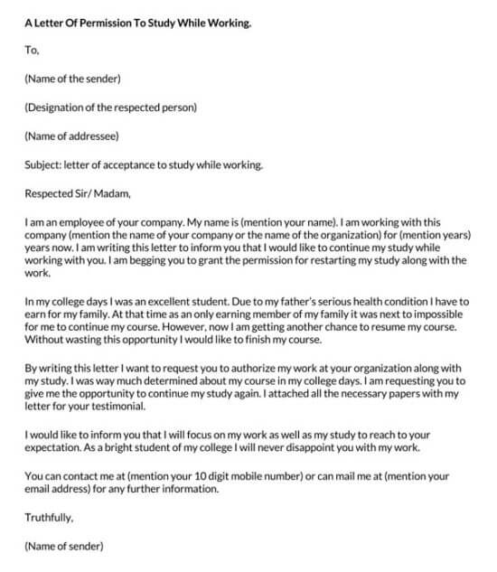 Permission Letter to Study While Working (Sample Letters)