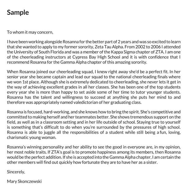 Sorority Recommendation Letter Examples (Free Template)