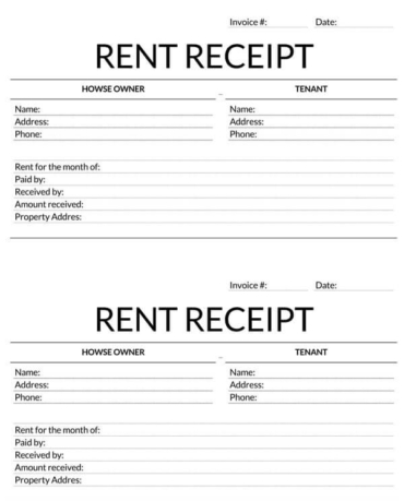 52 Free Rent Receipt Templates - Printable - Excel, Word