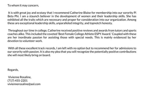 Sorority Recommendation Letter Examples (Free Template)