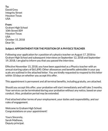 22+ Teacher Appointment Letter Samples (Word, PDF)