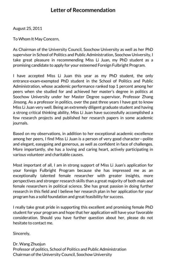 32 High School Recommendation Letter Samples