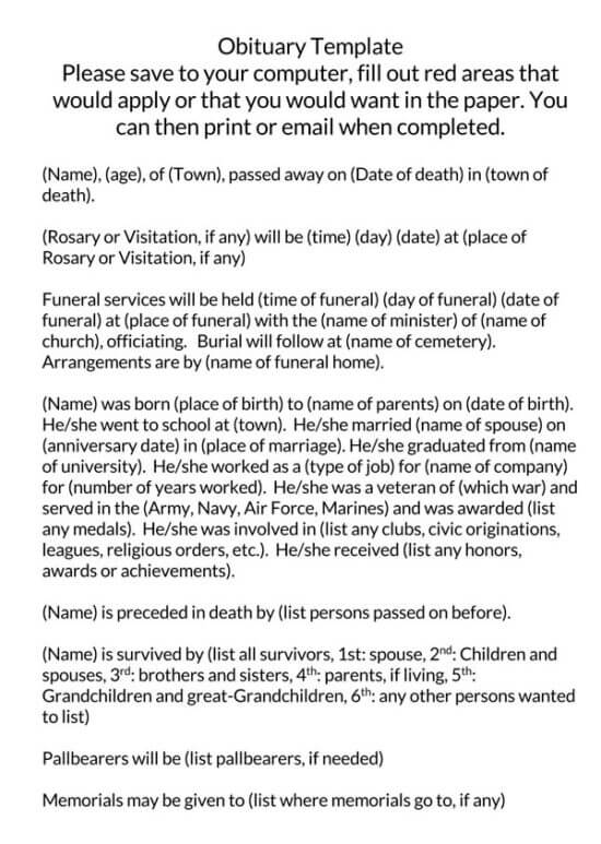 Writing an Obituary (writing guide and samples)