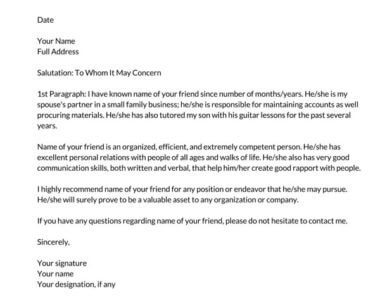 Personal Recommendation Letter for Friend (21 Best Samples)