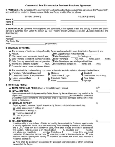 Free Commercial Real Estate Purchase Agreement Templates