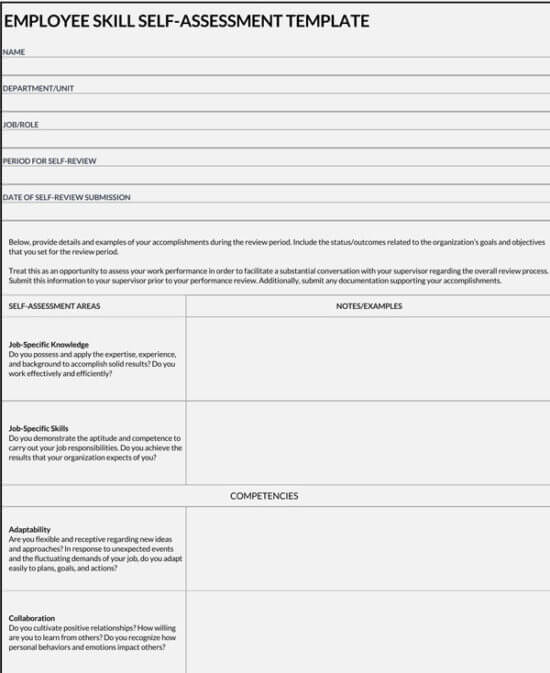 22 Self Evaluation / Assessment Examples, Questions & Forms