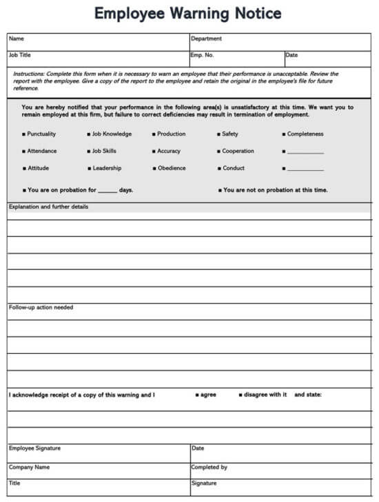 How to Write an Employee Warning Notice (12+ Free Templates)