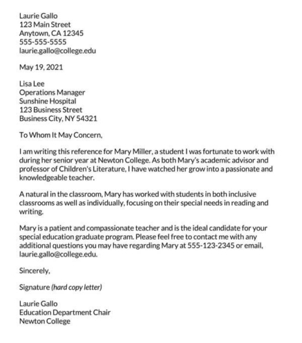 Academic (School) Reference Letter Samples - Templates