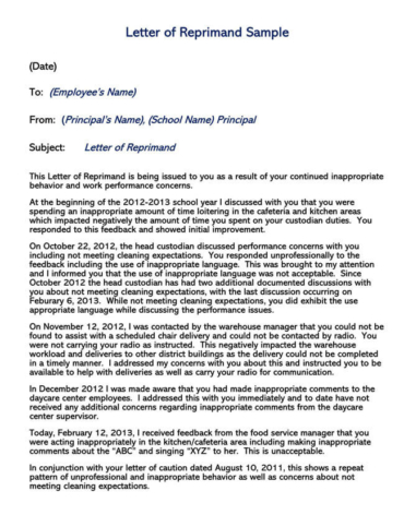 Letter of Reprimand for Employee Performance - Examples