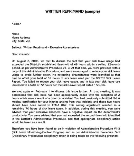Letter of Reprimand for Employee Performance (Best Examples)